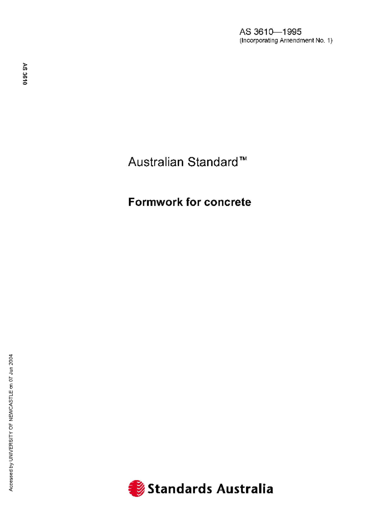 AS3610-1995: Comprehensive Guidelines for Concrete Formwork - Studocu
