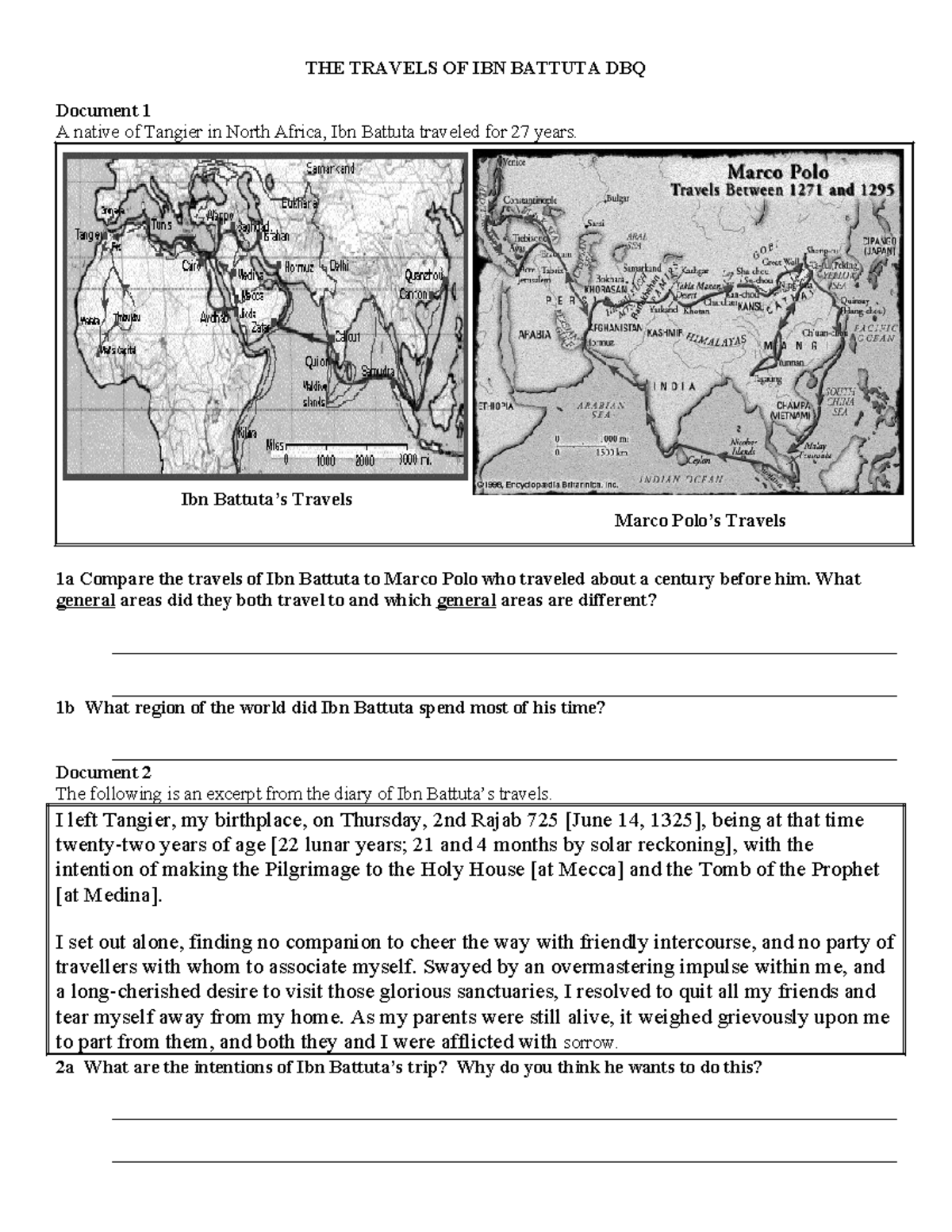 Unit 2 - The Travels of Ibn Battuta DBQ Analysis and Comparison - Studocu