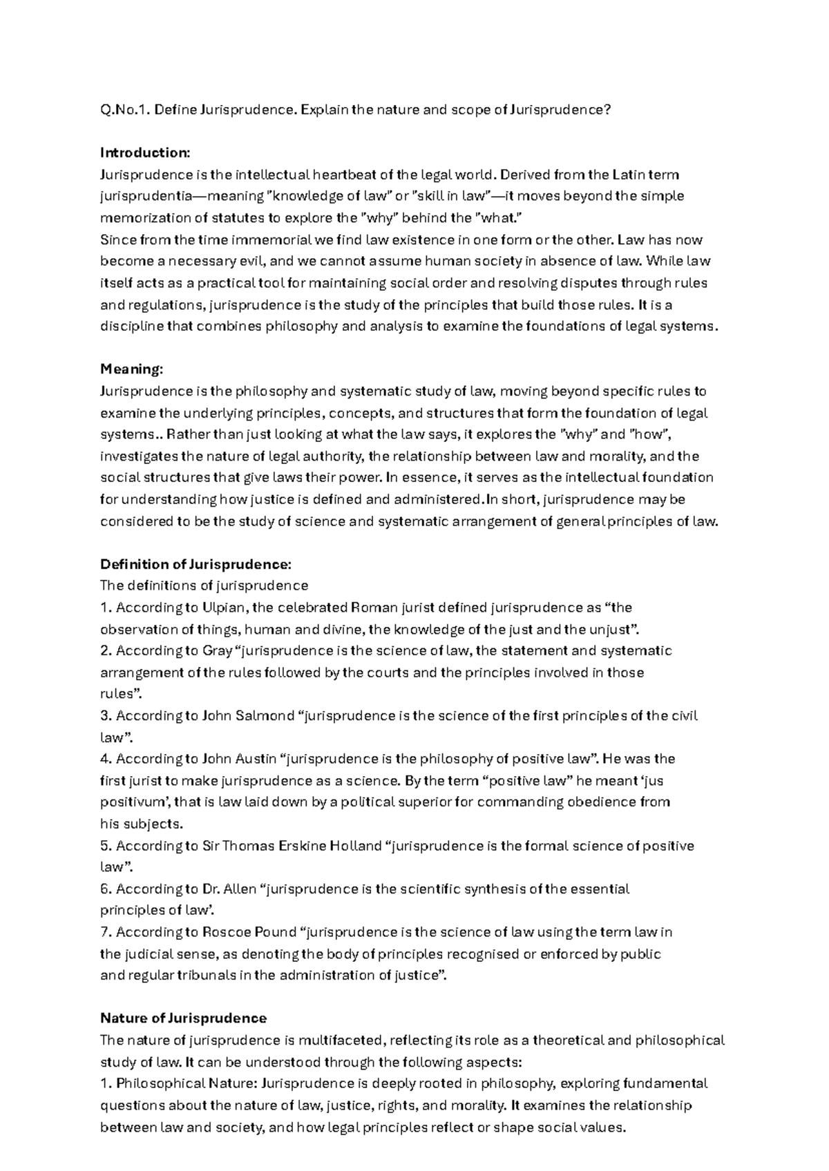 Jurisprudence: Nature, Scope, and Key Theories (LAW 101) - Studocu