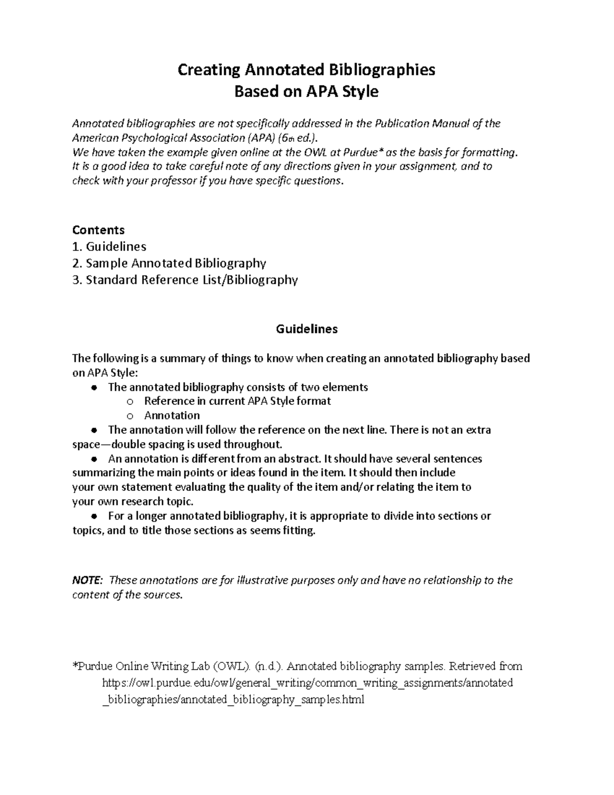 Apa-annobib-sixth - APA - Creating Annotated Bibliographies Based on ...