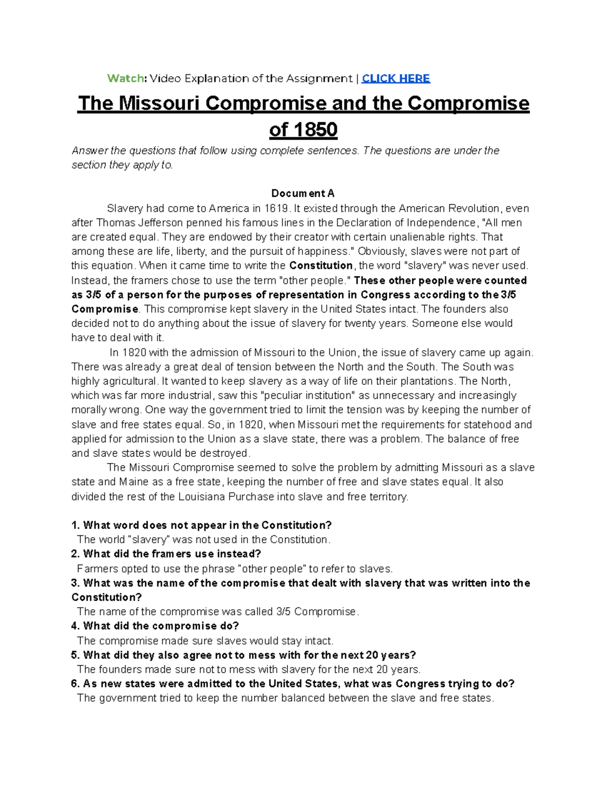 Missouri Compromise & Compromise of 1850: Analysis and Implications ...