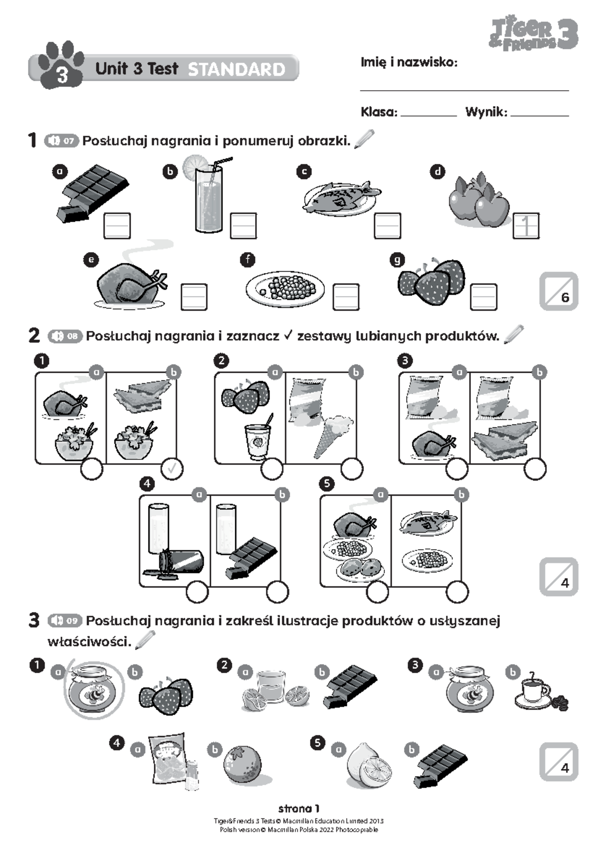 T F3 Unit 3 Standard Test for Tiger&Friends 3 Evaluation - Studocu
