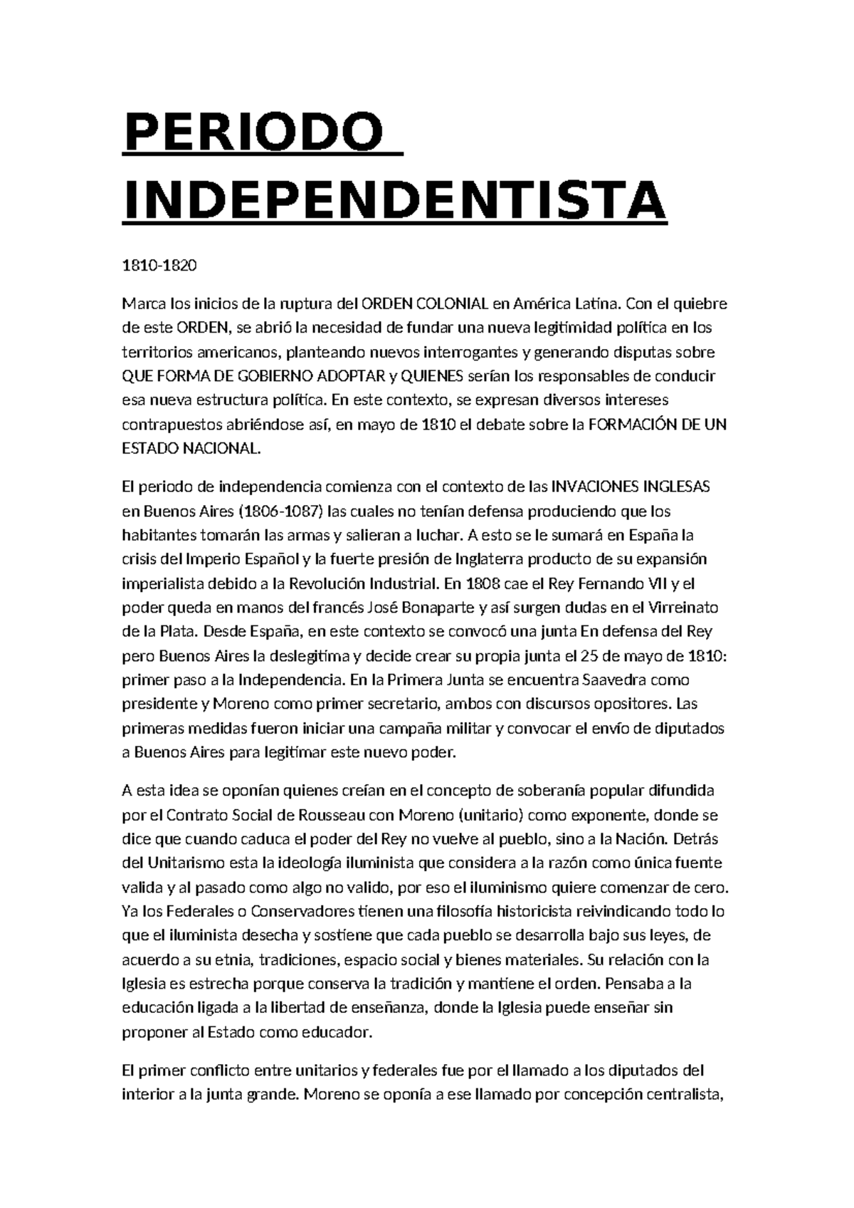Periodo Independentista - PERIODO INDEPENDENTISTA 1810- Marca los ...