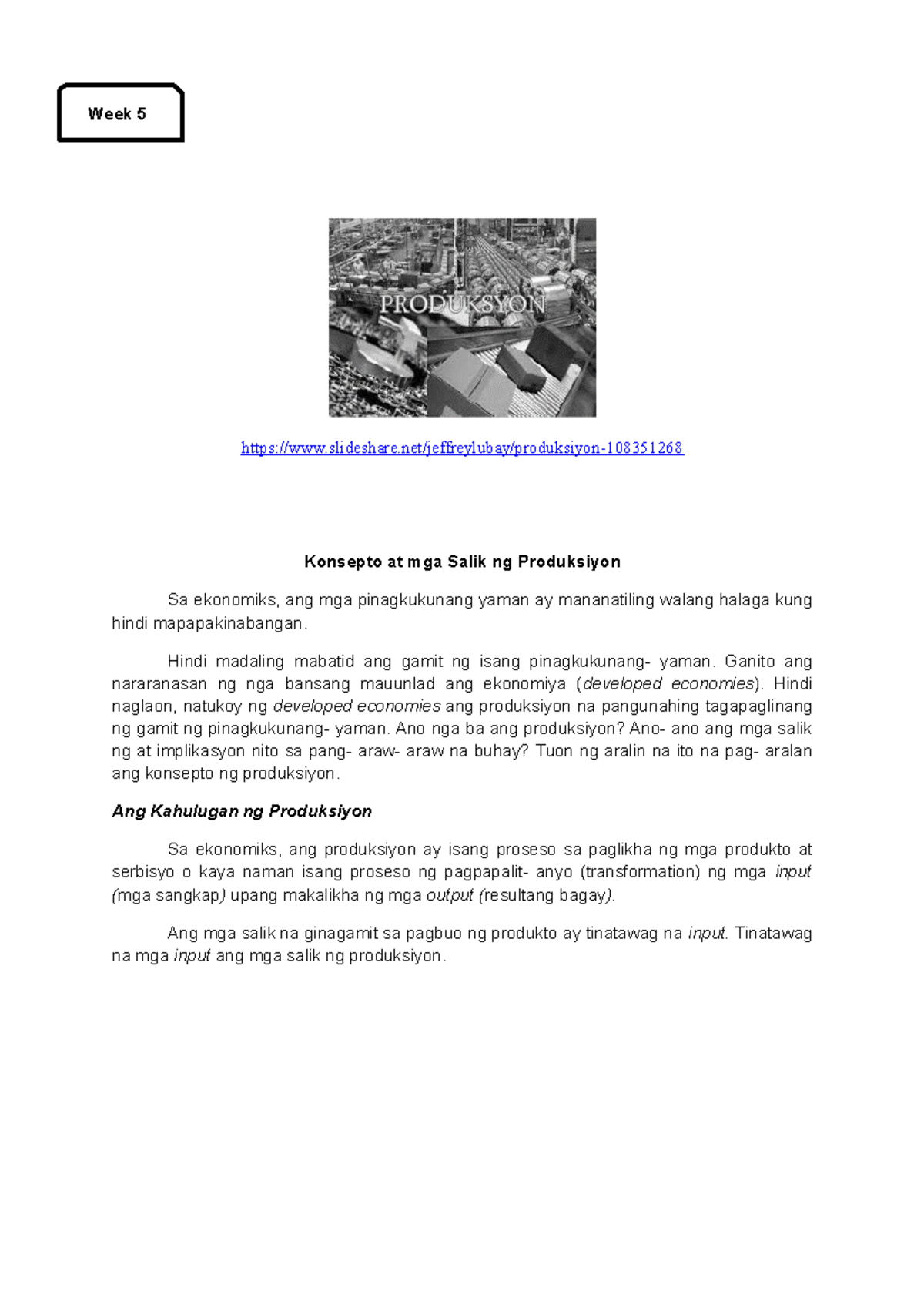 AP 9 Produksiyon at mga Salik nito - Araling Panlipunan Module Week 5 ...