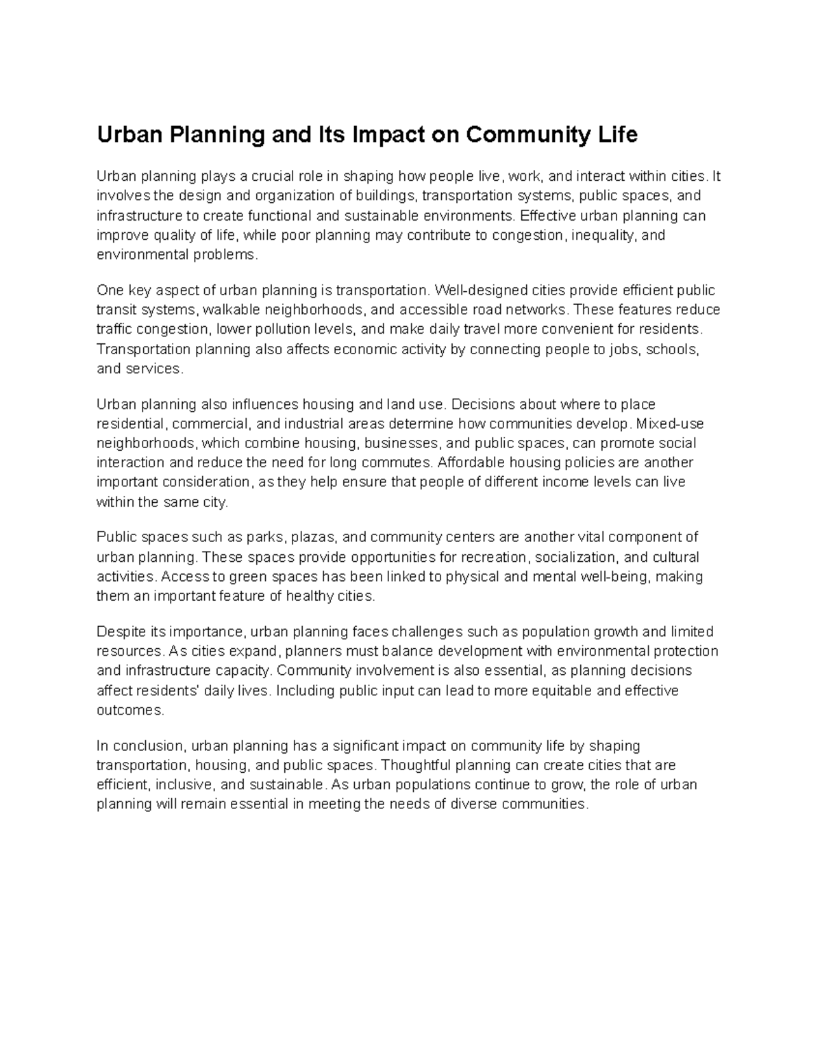 Urban Planning and Its Community Impact: A Comprehensive Overview - Studocu