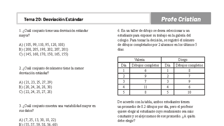 Tema 20: Ejercicios sobre Desviación Estándar - Tarea Examen - Studocu