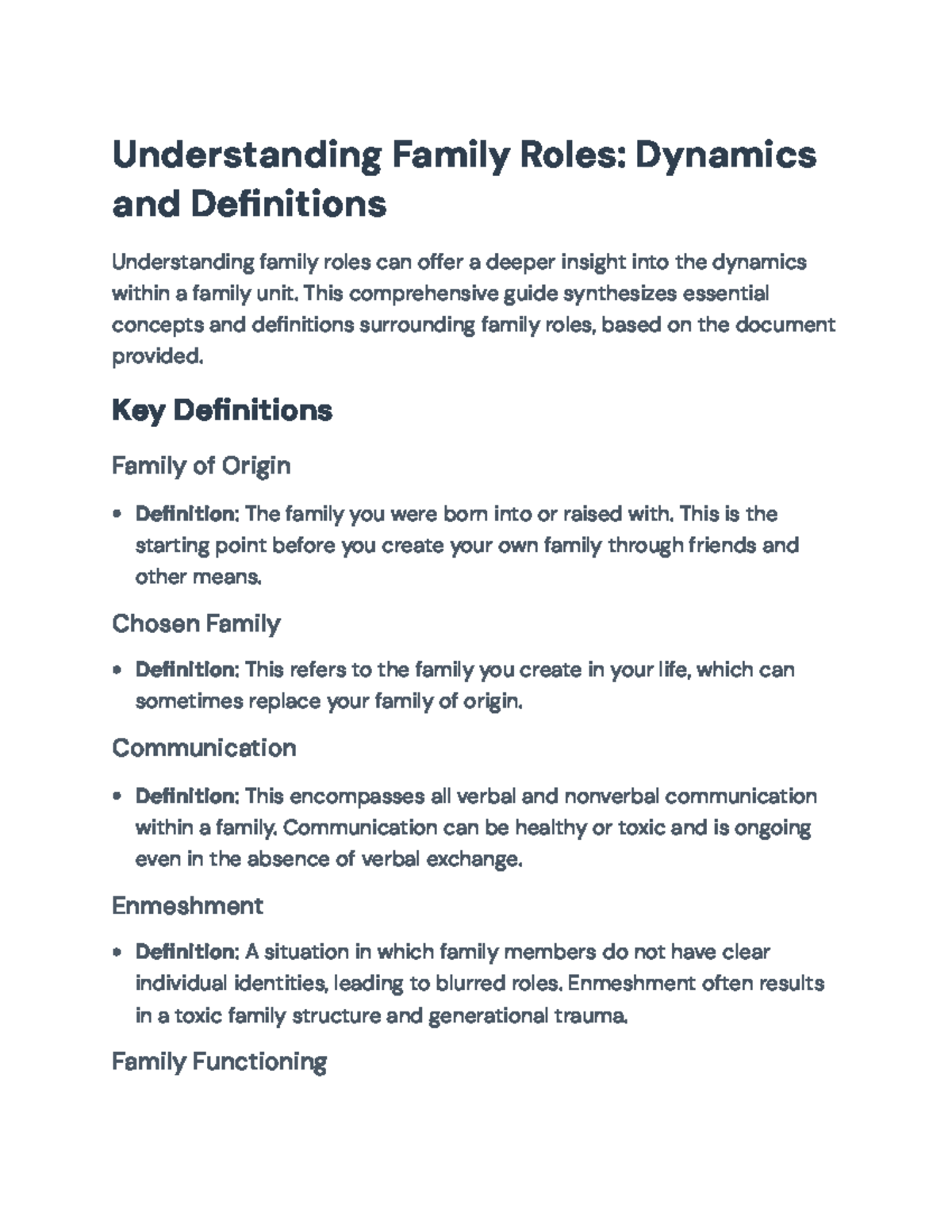 Understanding Family Roles: Key Dynamics & Definitions Guide - Studocu