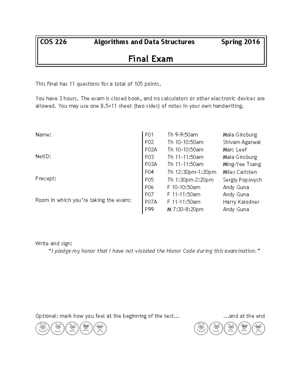 1. Data Compression Final Exam - COS 226 Algorithms and Data Structures Spring 2016 Final Exam ...