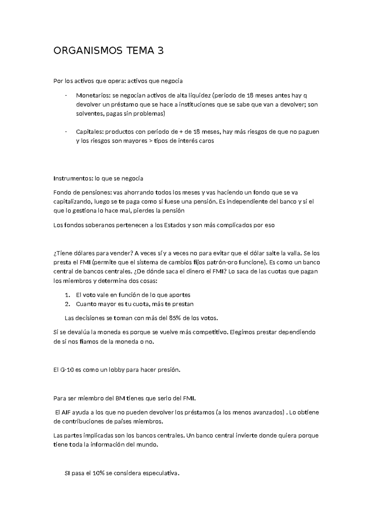 Organismos TEMA 3: Activos Monetarios y Capitales en Finanzas - Studocu