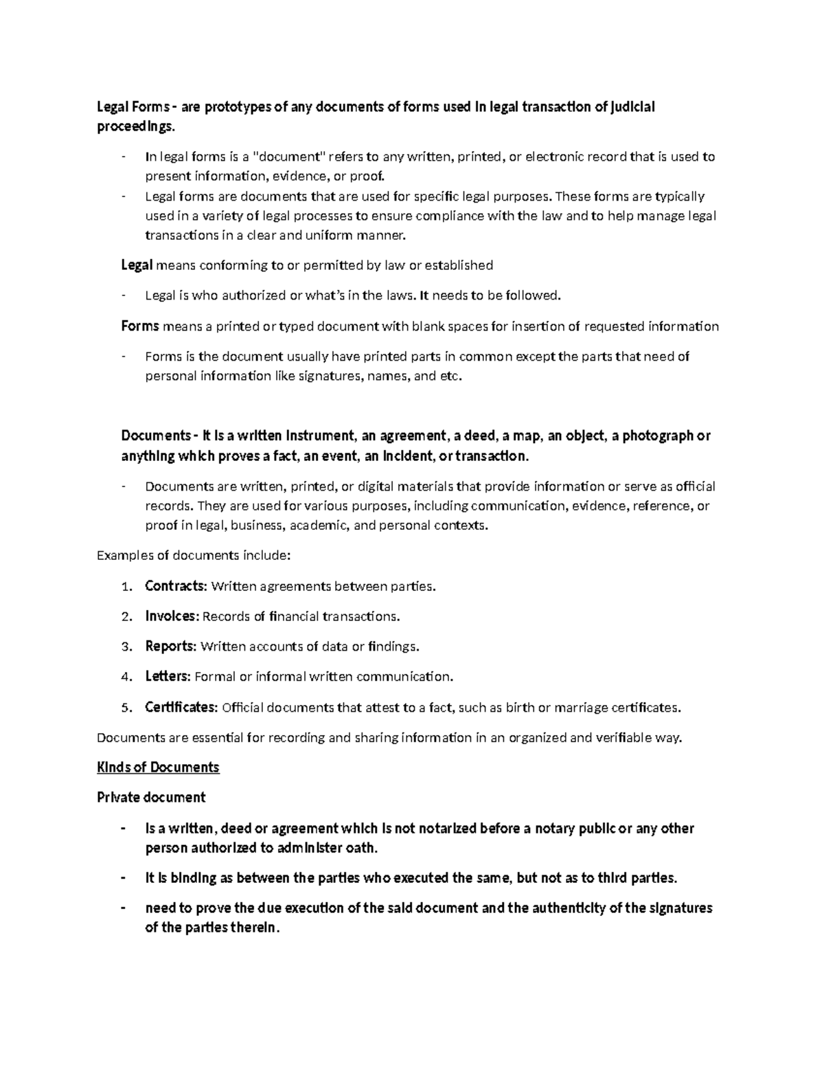 Legal Forms: Types and Definitions for Judicial Transactions - Studocu