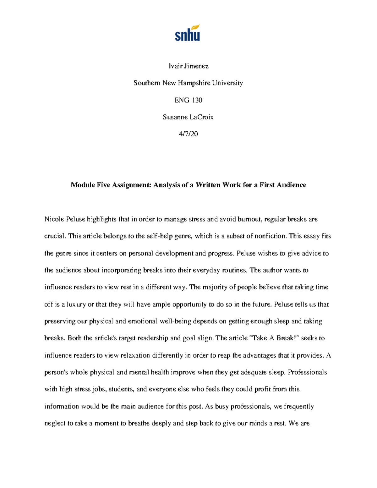 Module 2 Written Response - ENG 130 Module 2 Written Response Audience ...