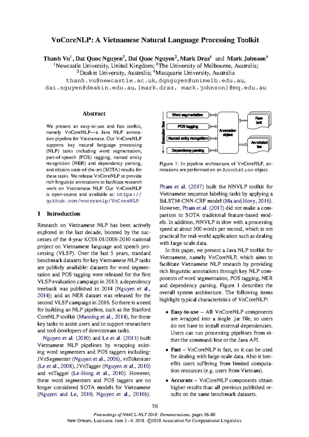 VnCoreNLP: A Fast Vietnamese NLP Toolkit for Word Segmentation and Parsing - Studocu