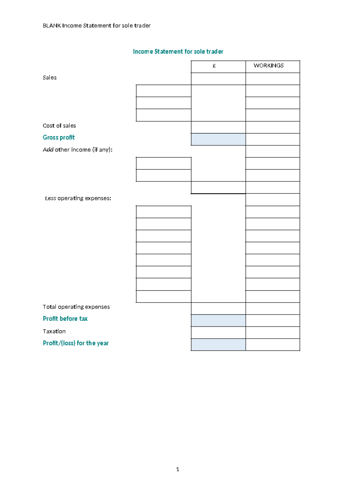 Income Statement for sole trader - Studocu