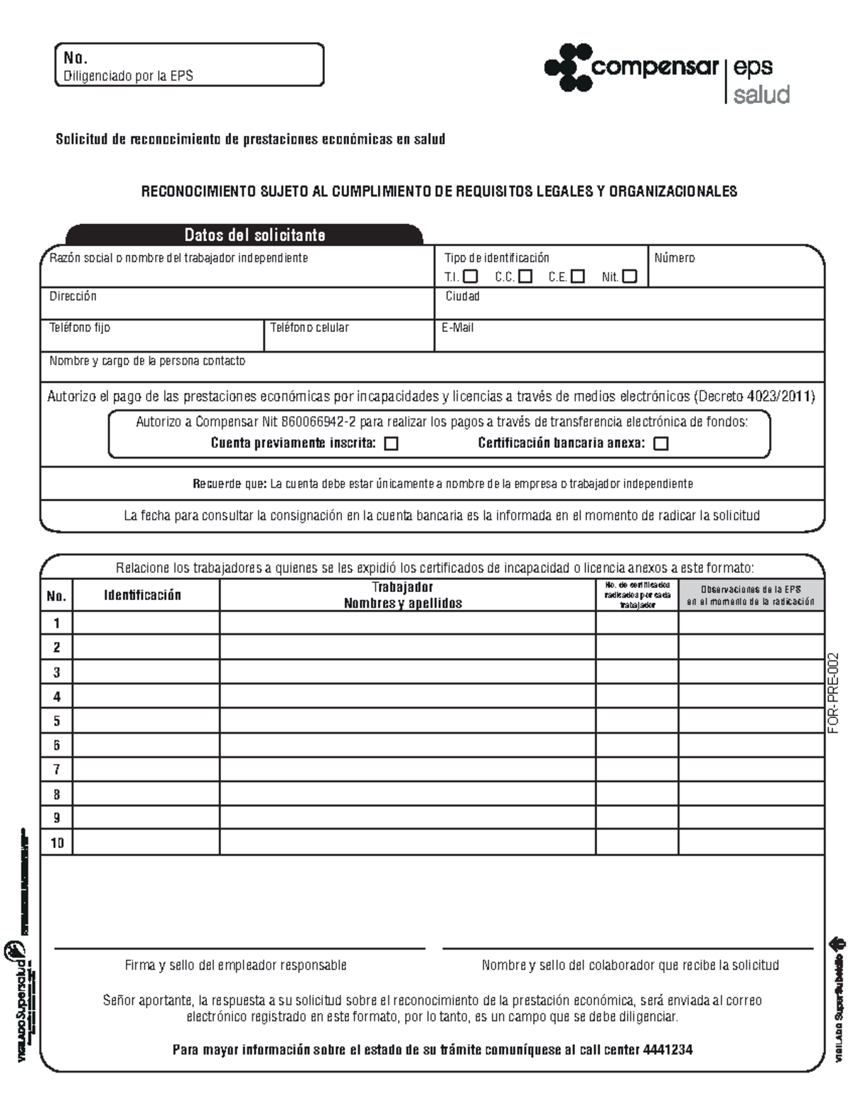 Formato PARA Incapacidades EPS Compensar - RECONOCIMIENTO SUJETO AL CUMPLIMIENTO DE REQUISITOS ...