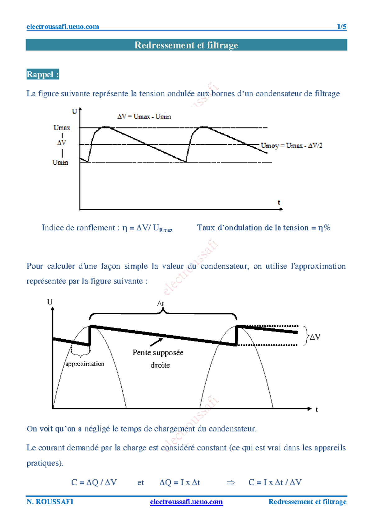 E filtrage - Redressement et filtrage Rappel : La figure suivante ...