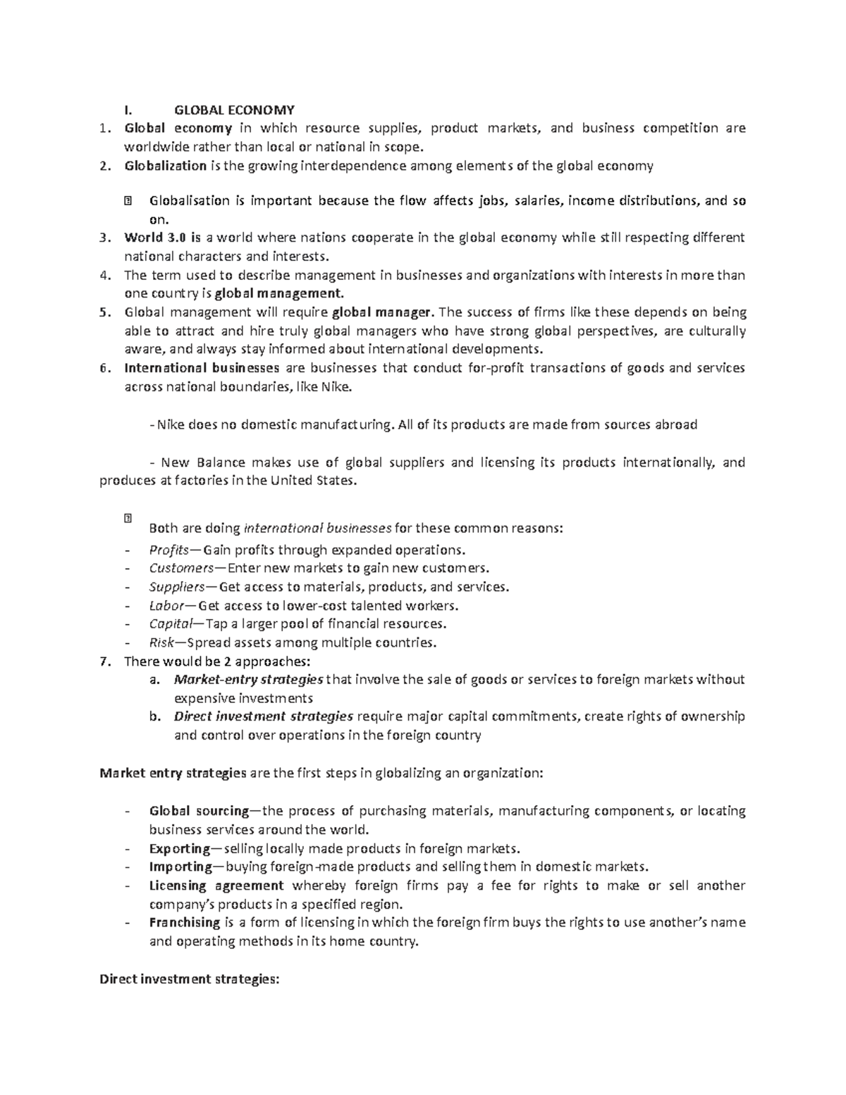 GLOBAL ECONOMY: Chapter 5 Summary on Globalization and Management - Studocu
