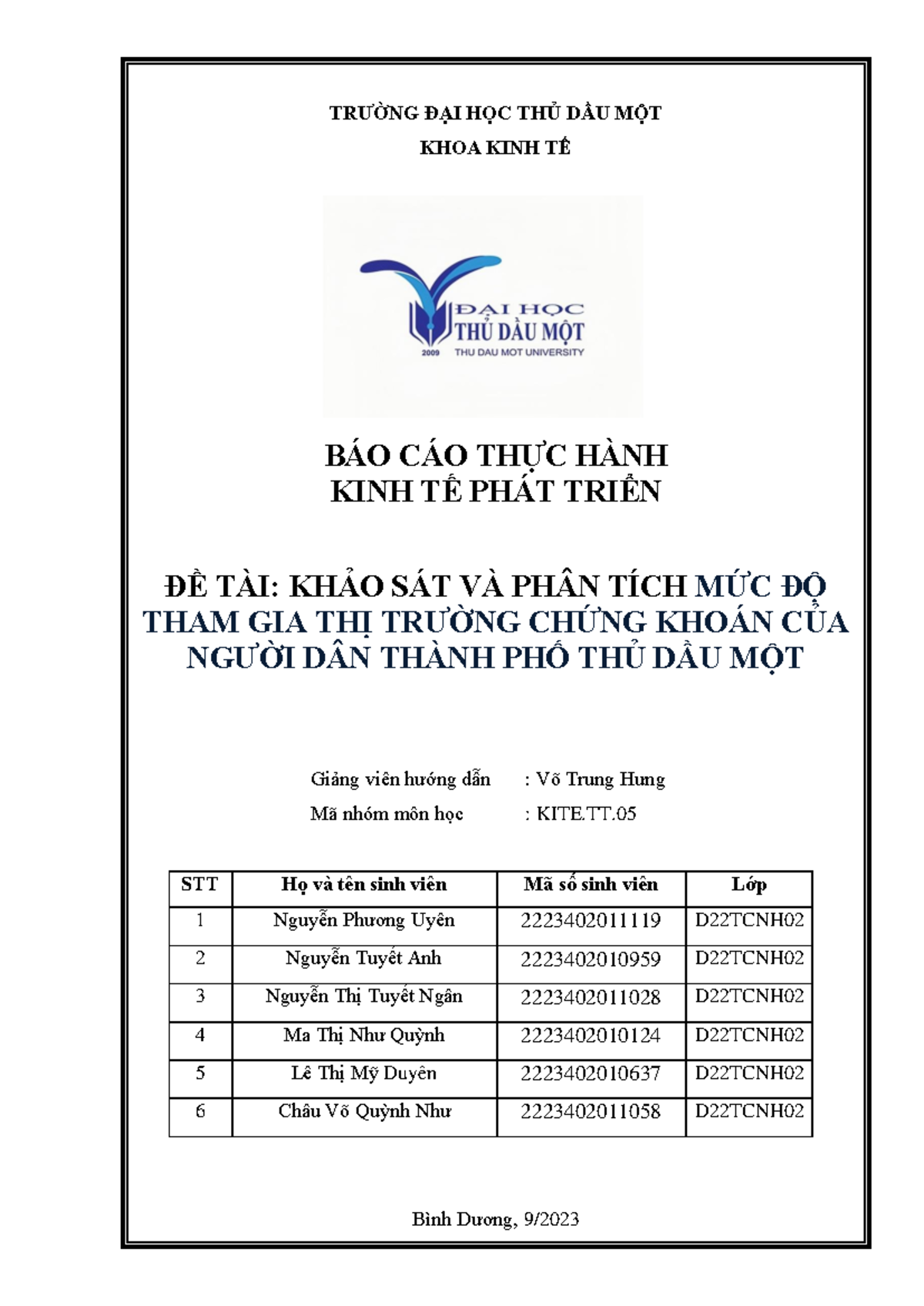 KITE.TT.05 CHỨNG Khoán MỨC ĐỘ THAM GIA THỊ TRƯỜNG CHỨNG Khoán - TRƯỜNG ...