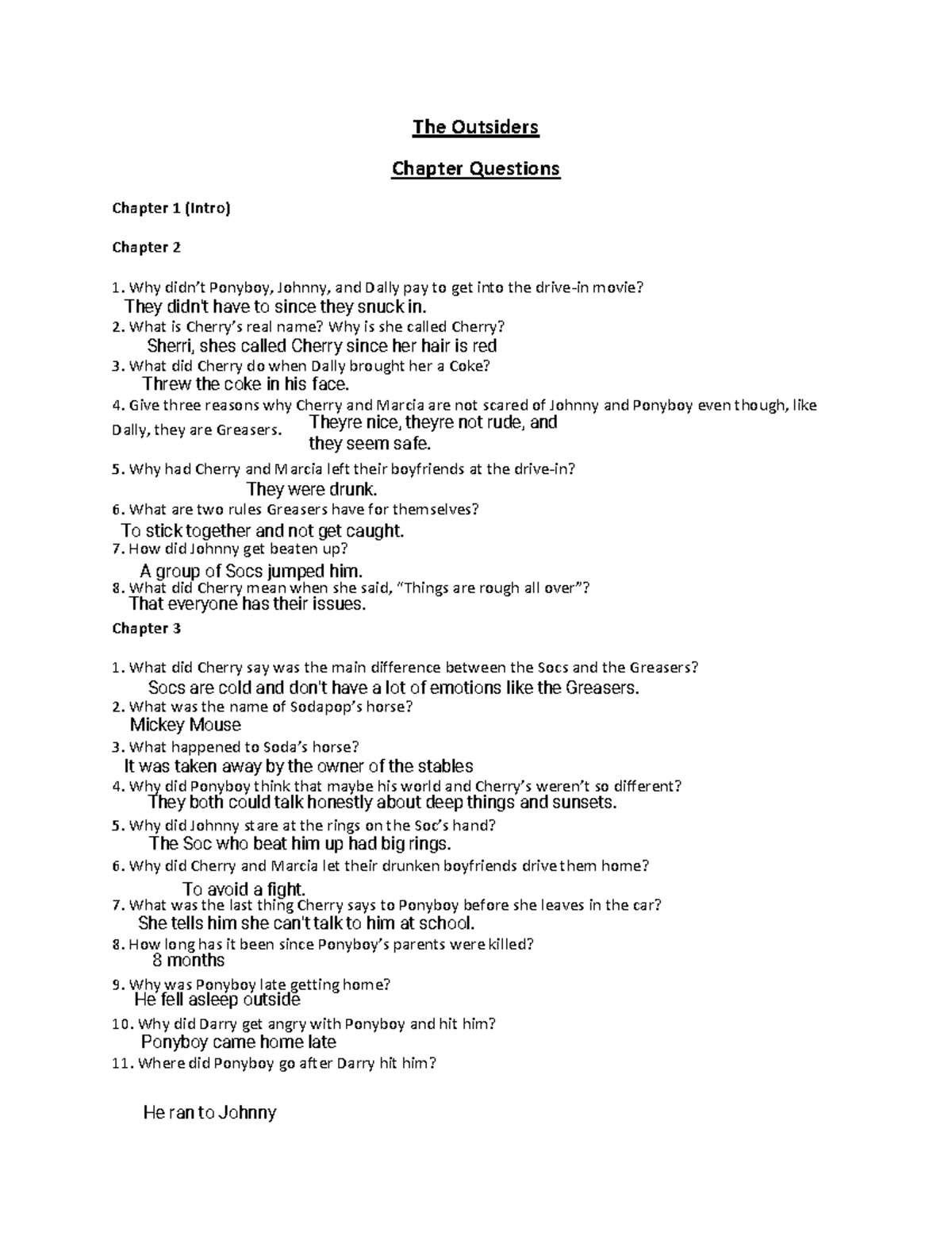 The Outsiders (ENG 101) Chapter 1-3 Questions and Answers - Studocu