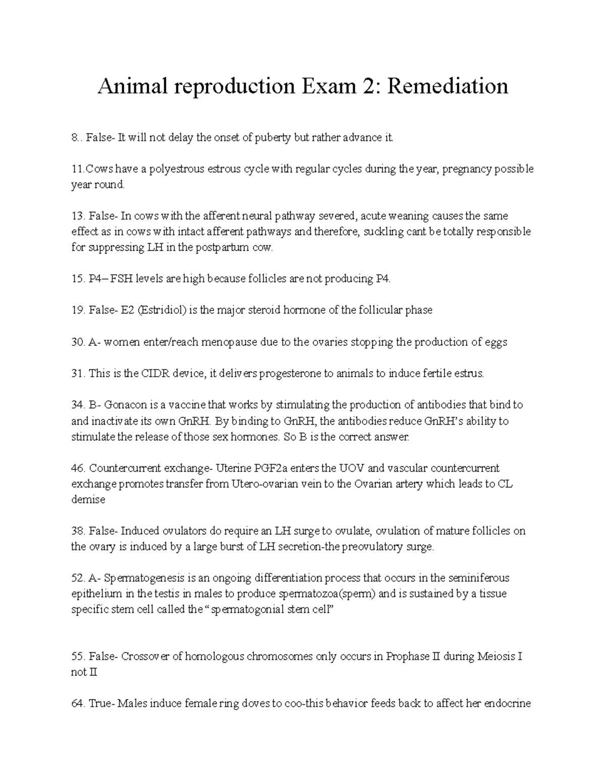 Animal reproduction Exam 2 Remediation- for exam 2 - Animal ...
