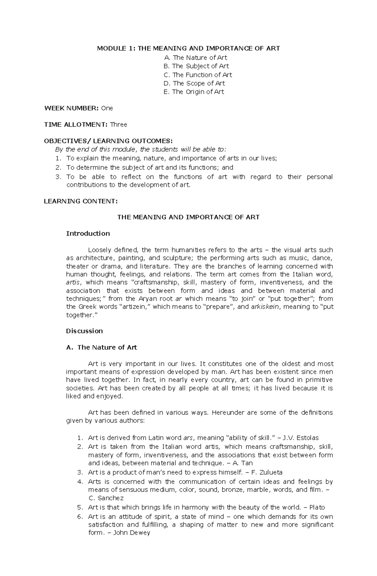 WEEK 1 GEC004 Final: Understanding the Meaning and Importance of Art ...