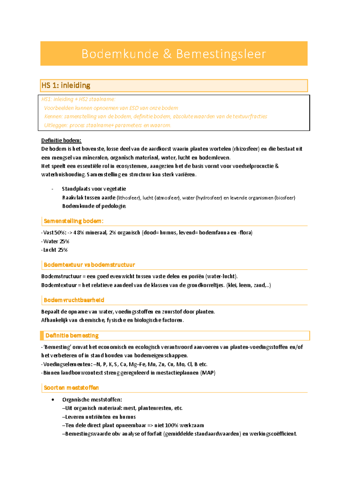 Bodemkunde Samenvatting HS 1-3: Inleiding, Staalname en Bemesting - Studocu