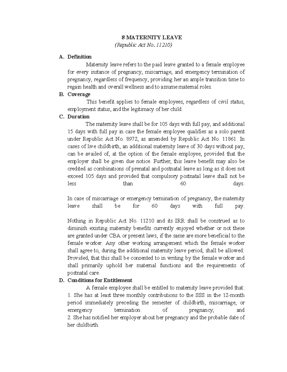 Maternity Leave Guidelines Under RA 11210: Key Provisions and Benefits ...