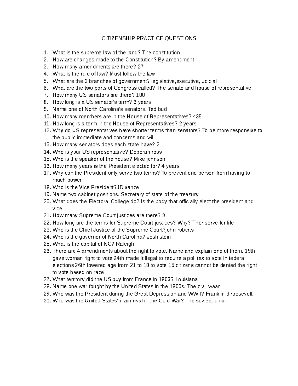 CIT 101: Citizenship Practice Questions and Answers - Studocu