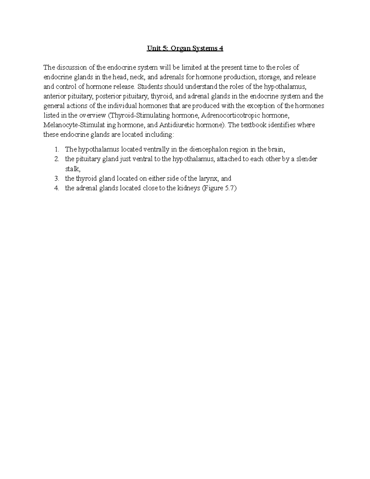 ANSC 2340 Unit 5: Endocrine System Overview and Gland Functions - Studocu