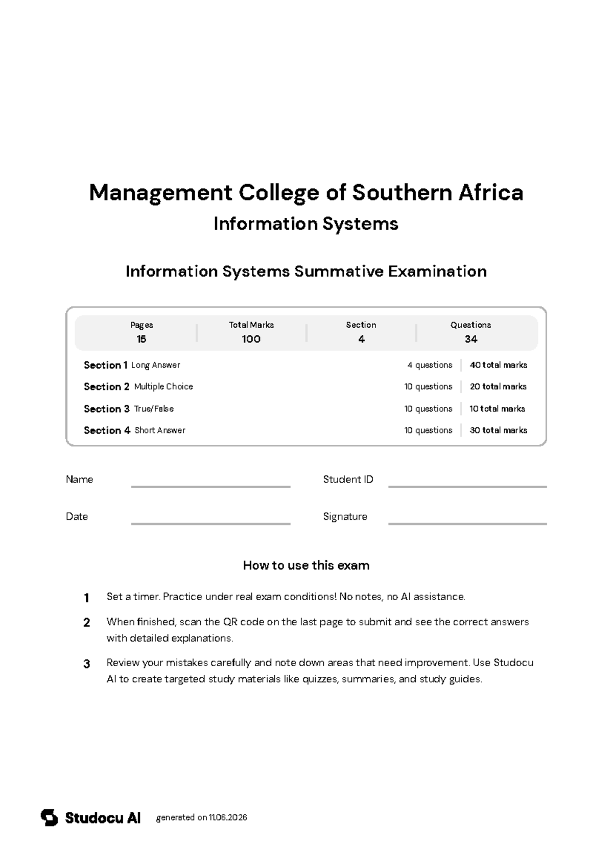 Information Systems Summative Examination - Studocu