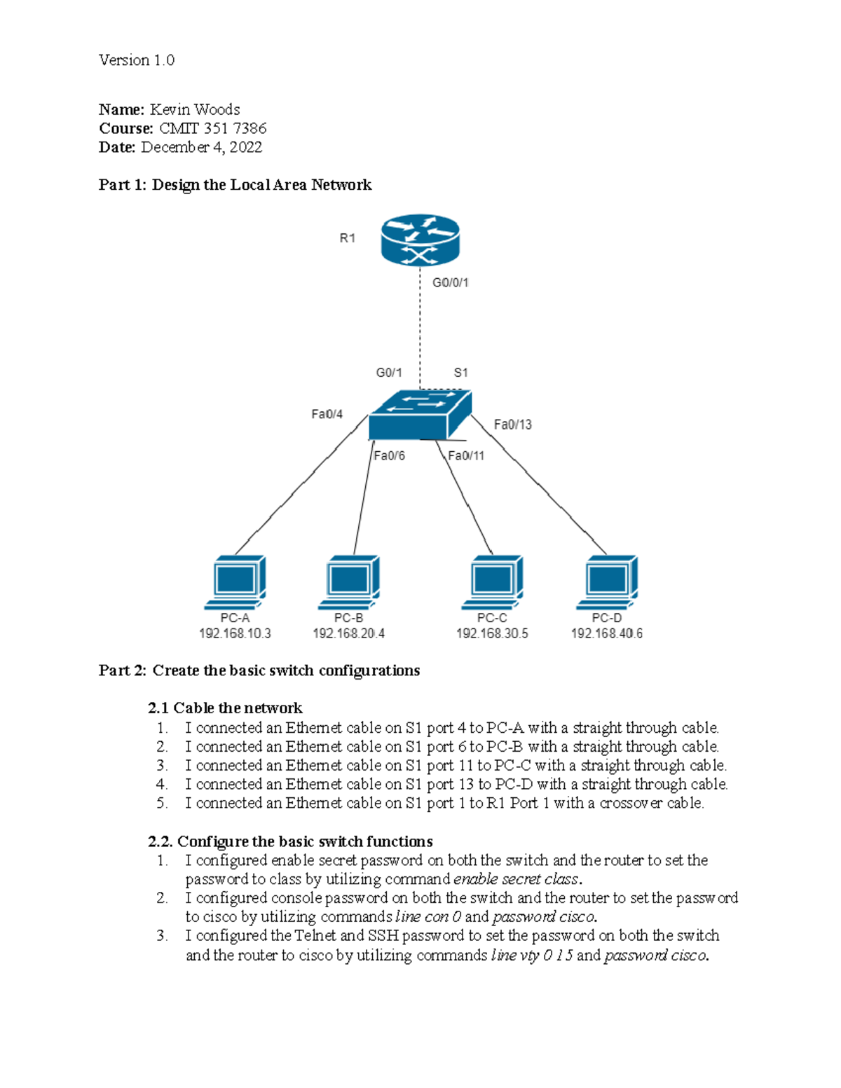 CMIT 351 Project 2: LAN Design and Basic Switch Configurations - Studocu