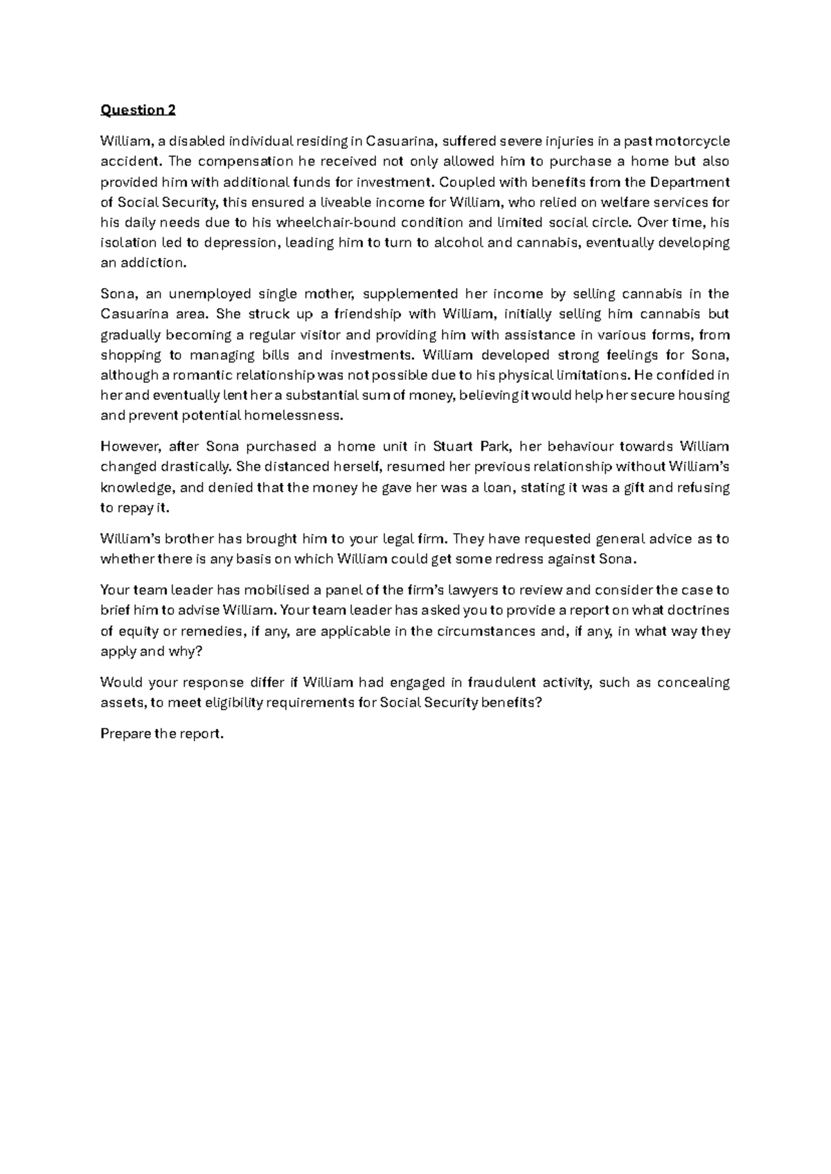 Week 9 Tutorial - Task 2: Legal Report on William's Case (MG) - Studocu
