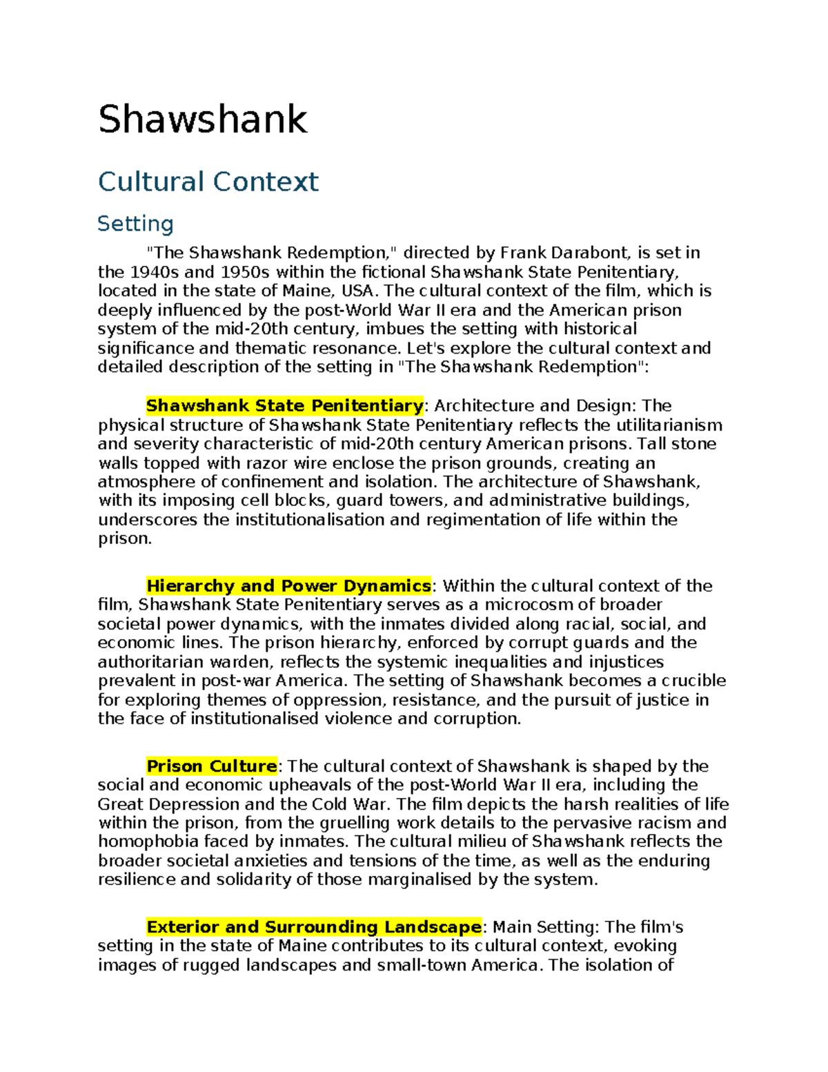 Shawshank cultural context analysis: themes, setting, and power ...