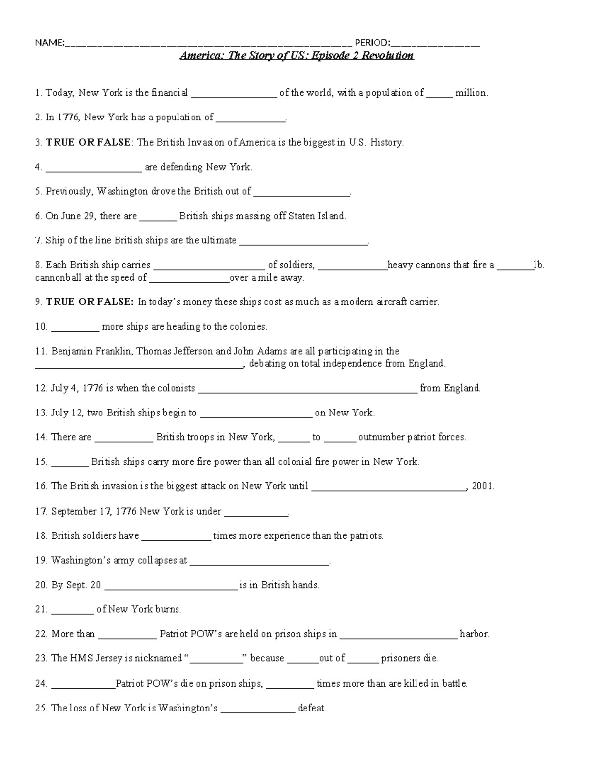 America: The Story of Us Episode 2 Revolution Question Guide - Studocu