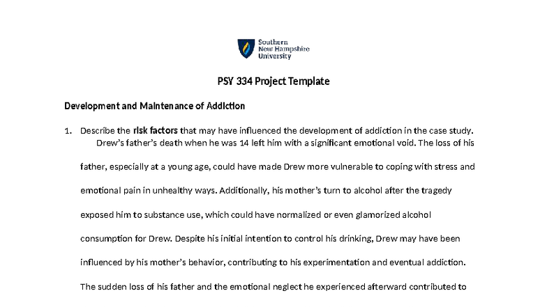 PSY 334 Final Project - In-Depth Analysis of Addiction Case Study - Studocu