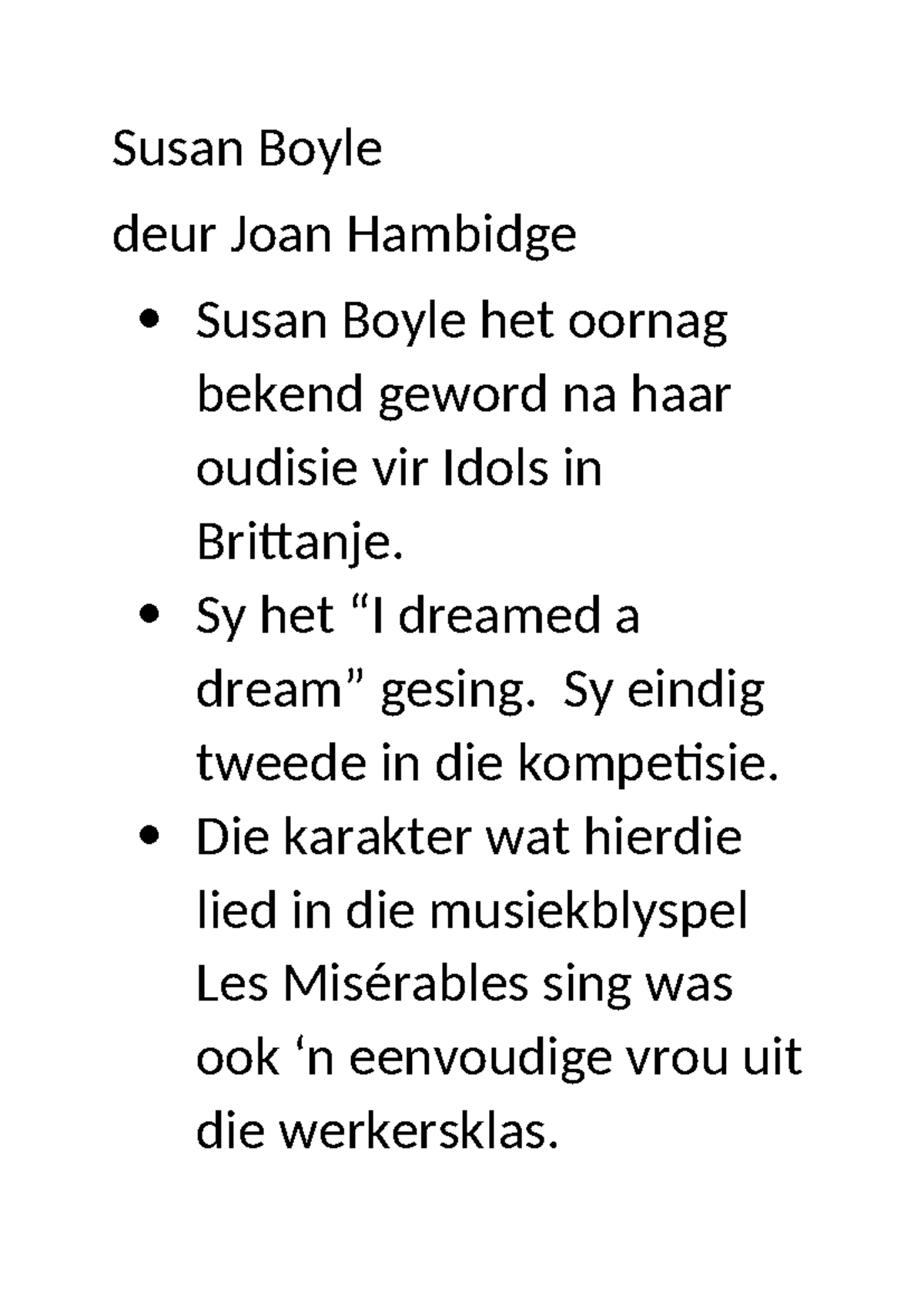 Susan Boyle: 'n Analyse van Haar Lewe en Musiekloopbaan - Studocu