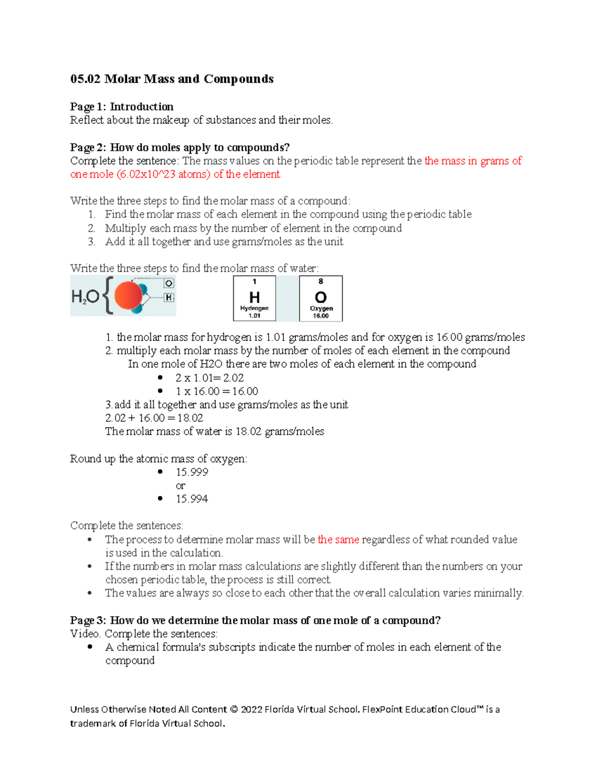 05 02 Molar Mass and Compounds - Detailed Study Guide - Studocu