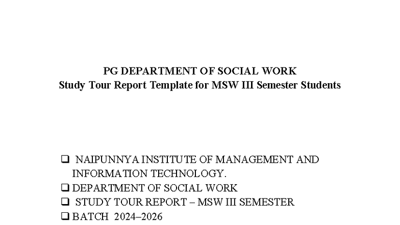 MSW Study Tour Report: Insights from Pune & Mumbai Institutions - Studocu