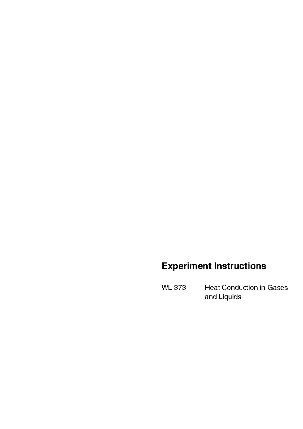 Heat Transfer Lab Manual WL 373: Exploring Gases & Liquids Conduction ...