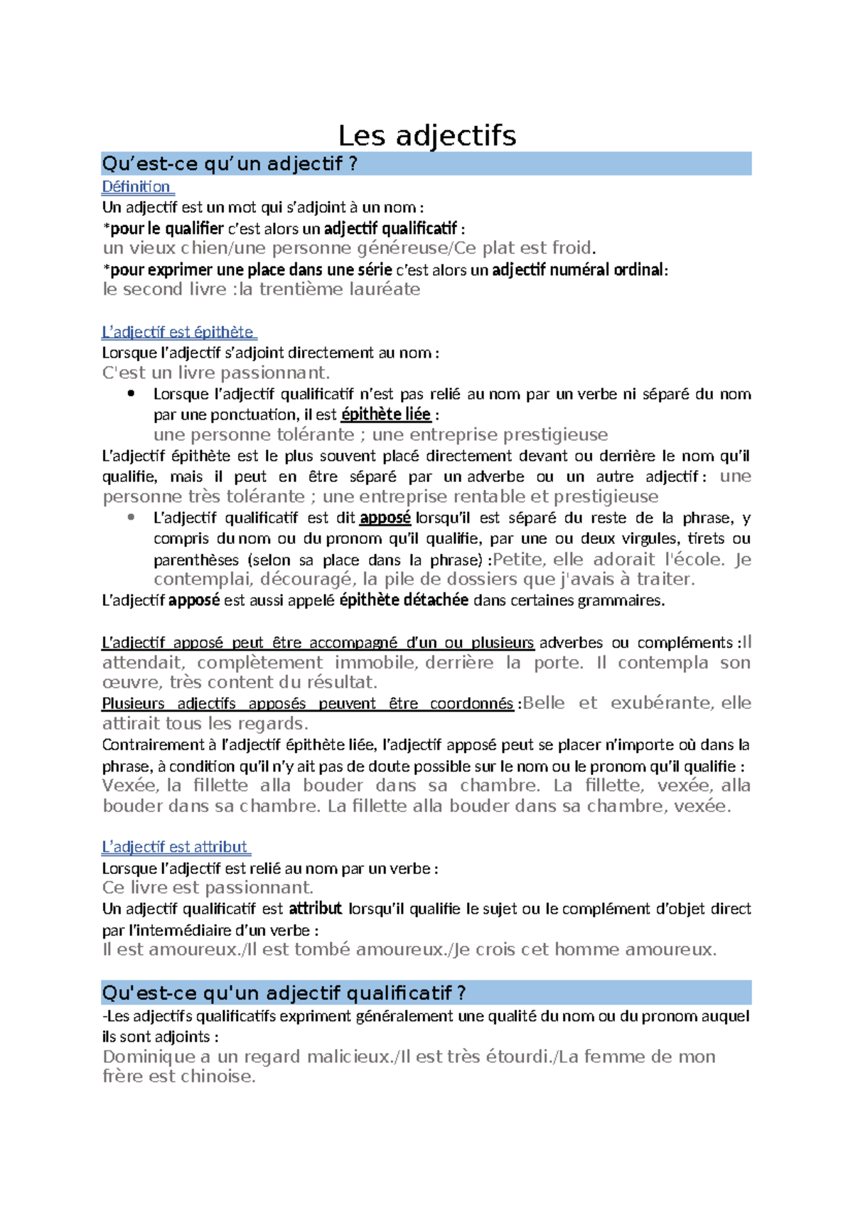 Les adjectifs - prepas - Les adjectifs Qu’est-ce qu’un adjectif ...