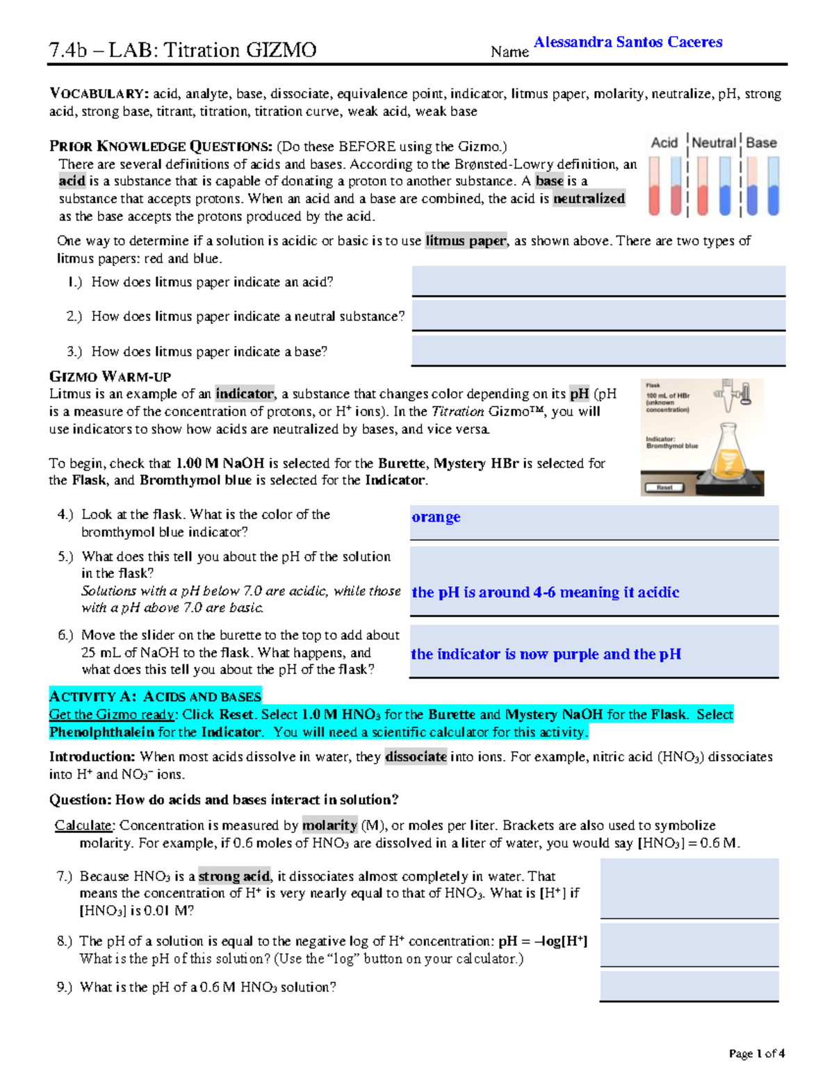 7.4b LAB: Titration GIZMO Activities and Key Concepts - Studocu