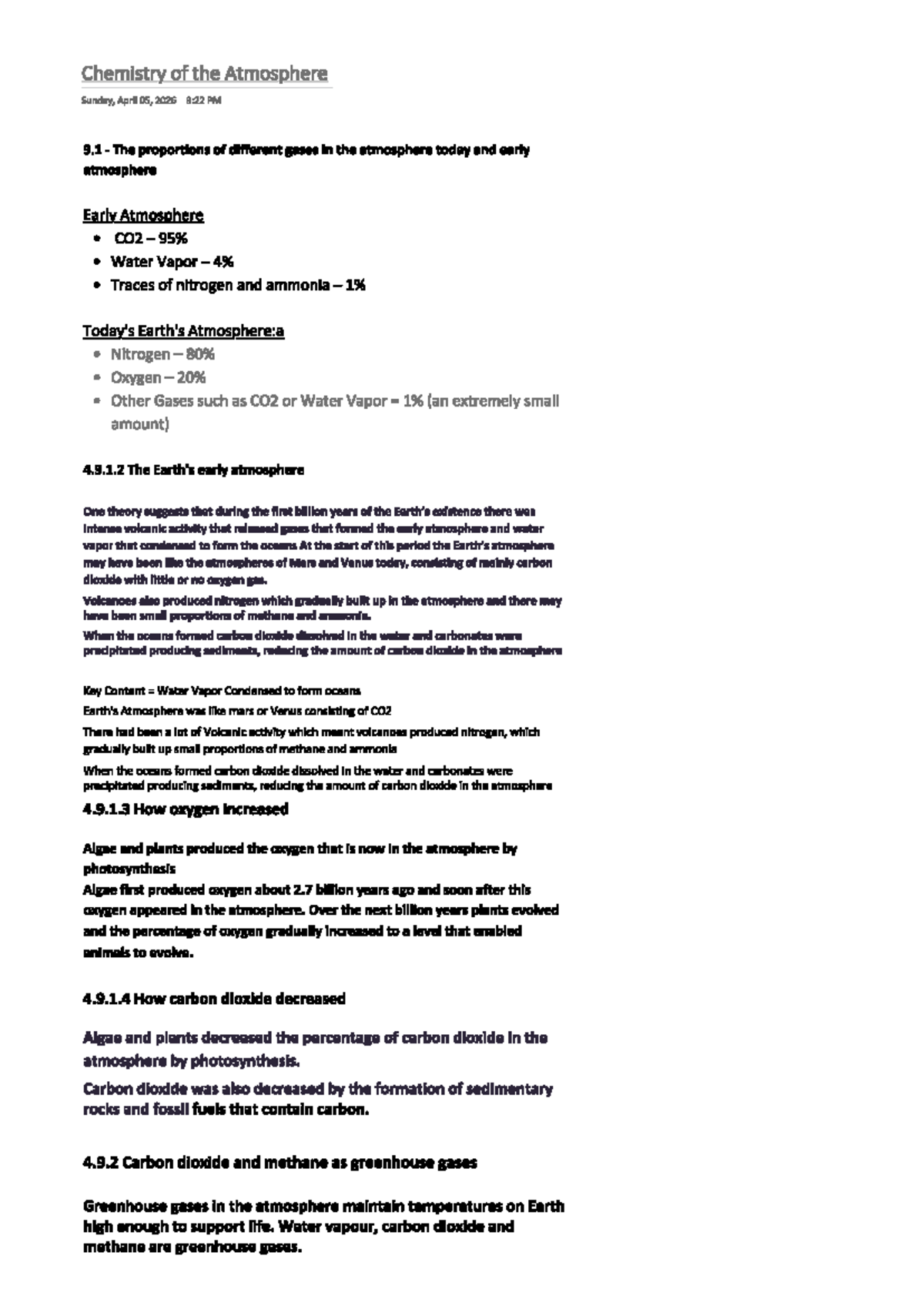 Chemistry of the Atmosphere: Gas Proportions & Evolution - Studocu
