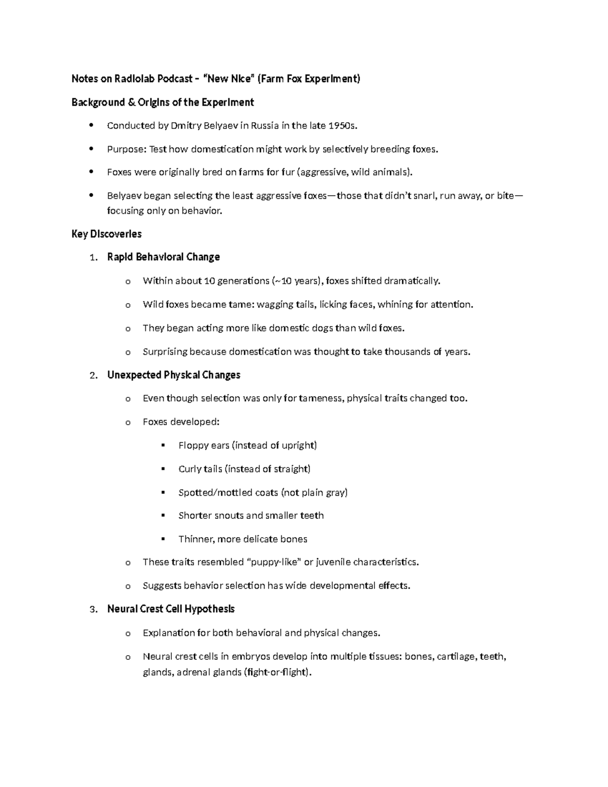 Podcast Notes on the Farm Fox Experiment - BIO 336 - Studocu