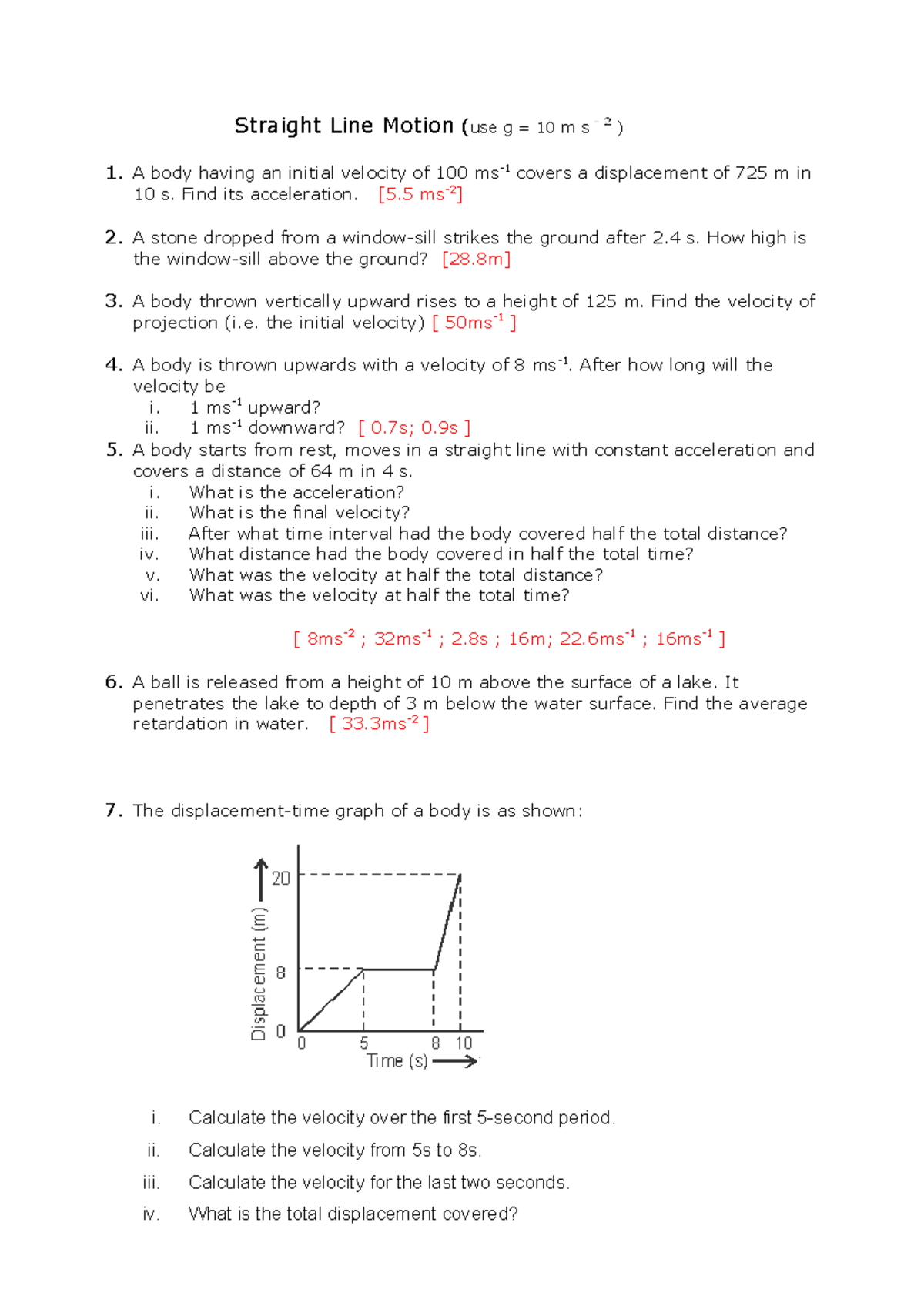 Straight Line Motion Problems (G10 M/S) - 2025 Edition - Studocu