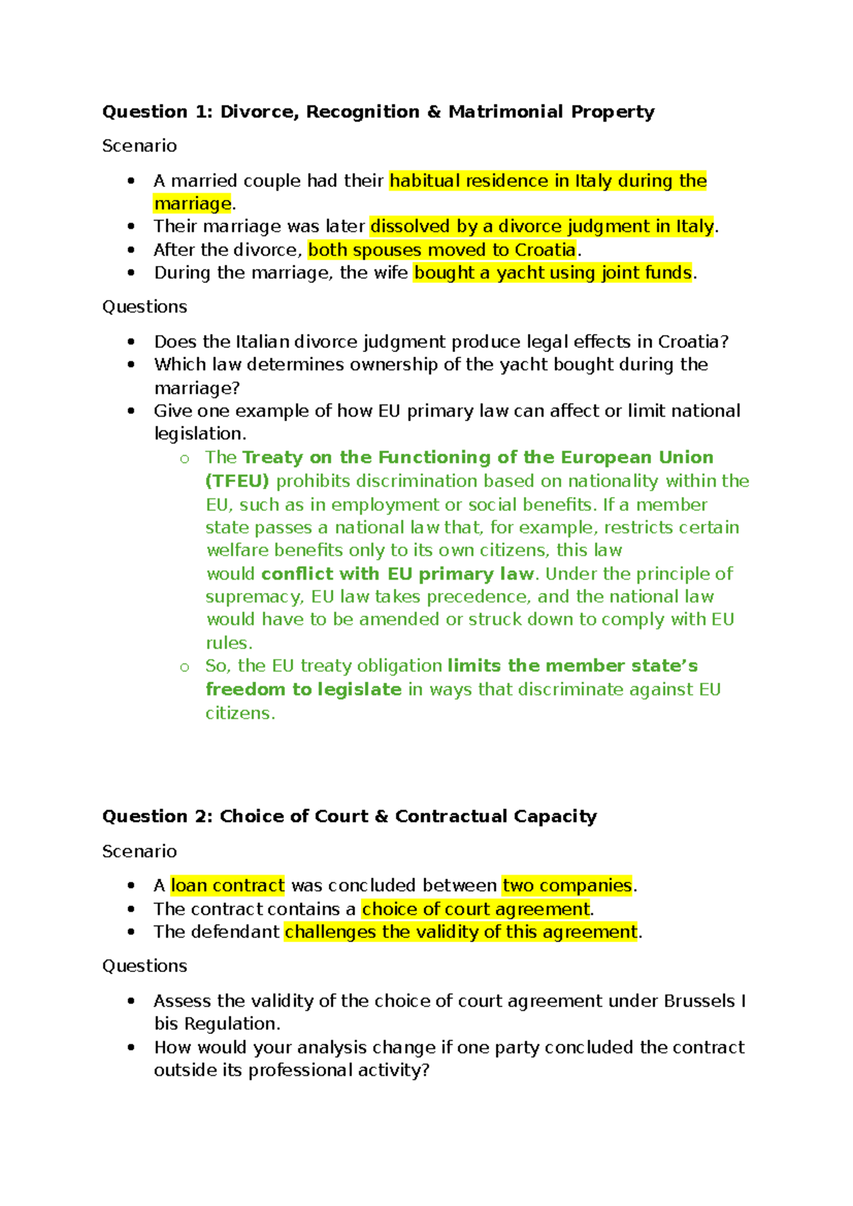 PIL Sample Questions: Divorce, Jurisdiction, and Choice of Law ...