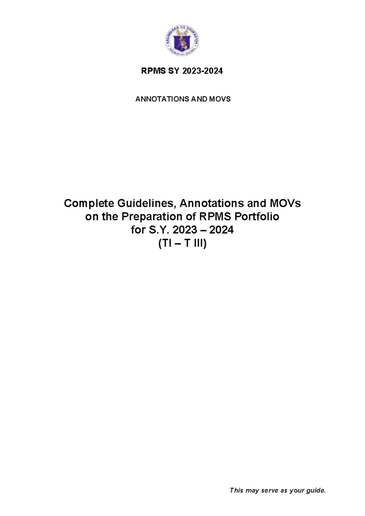 RPMS 2023-2024: Complete Annotations & MOVs for Portfolio Preparation ...