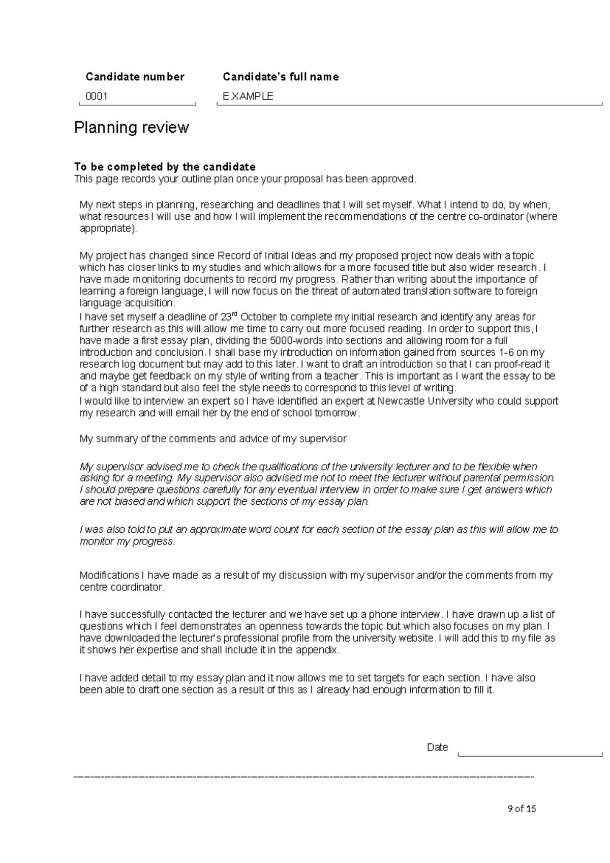 9. Planning Review Sheet - Project Proposal Progress Outline - Studocu