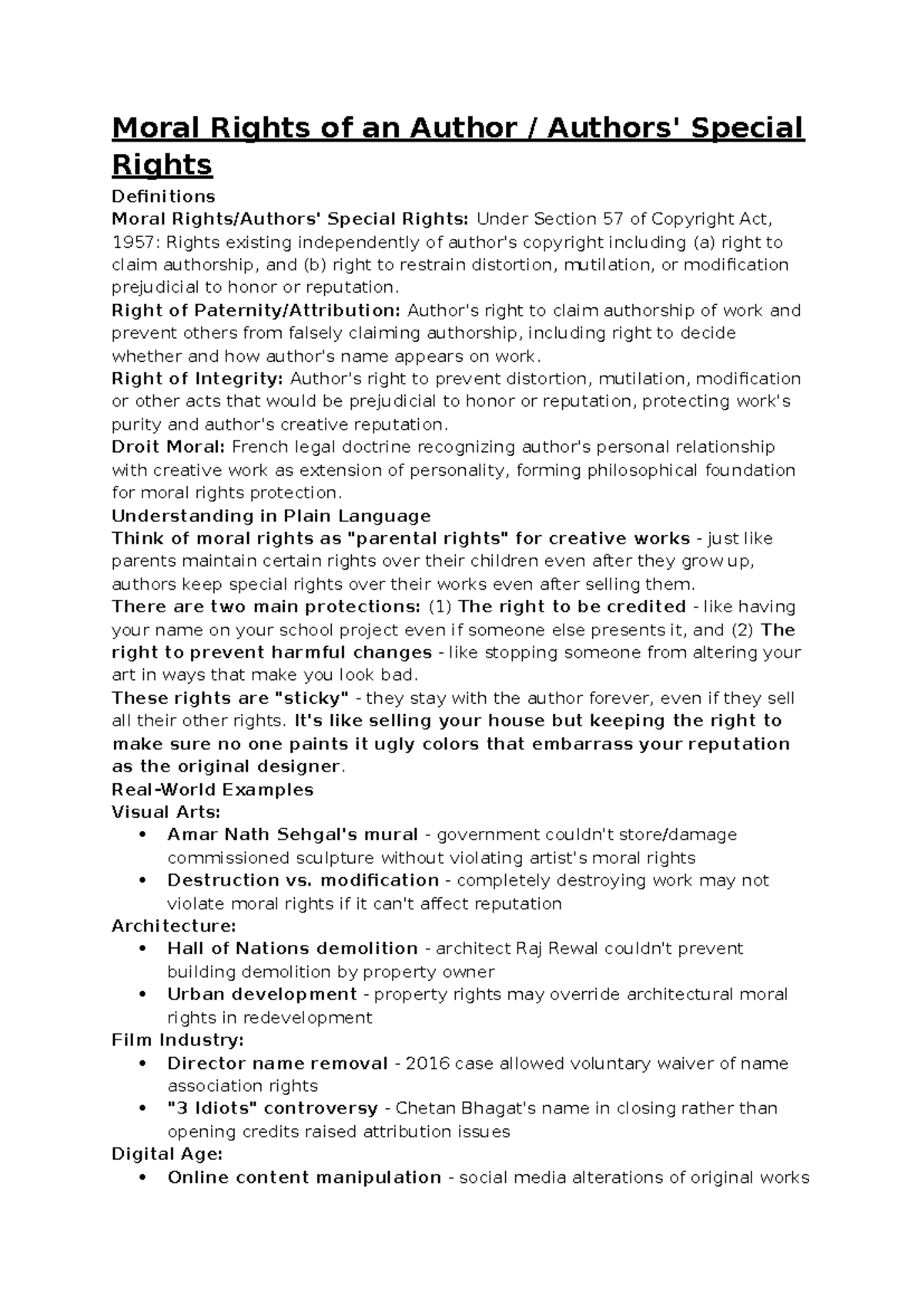 Moral Rights of an Author: Understanding Section 57 of Copyright Act ...