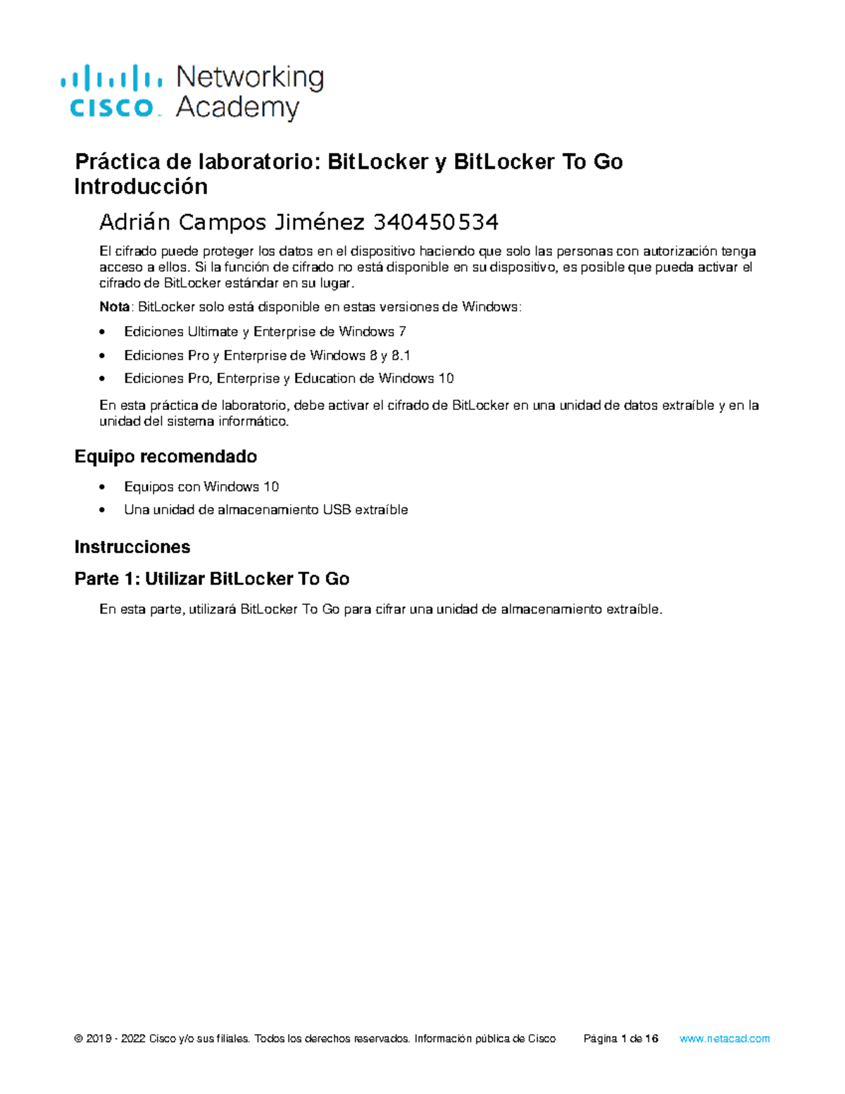 Práctica de Laboratorio: Cifrado con BitLocker y BitLocker To Go ...