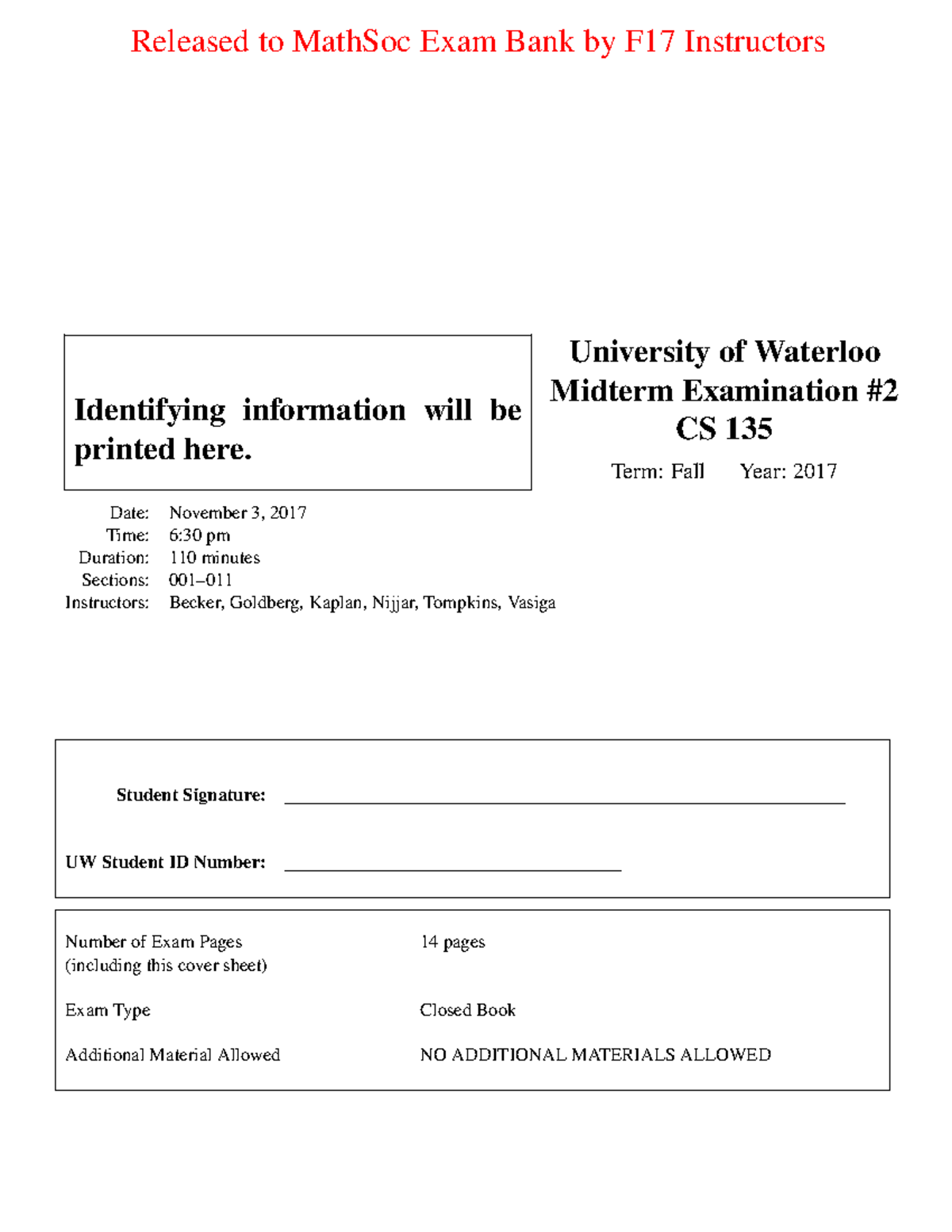 CS 135 Midterm Exam - Fall 2017 Comprehensive Study Guide - Studocu