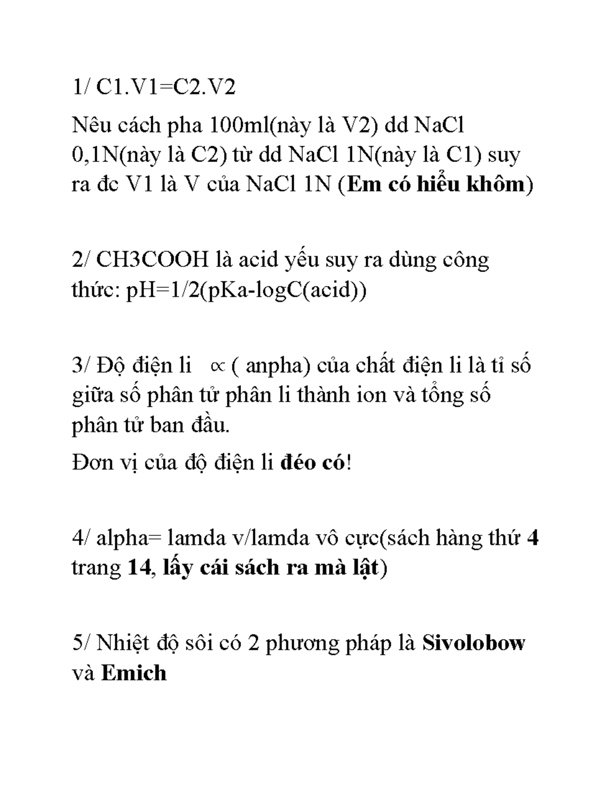 Ktra VLTH 1: Pha dd NaCl và Độ điện li của CH3COOH - Studocu
